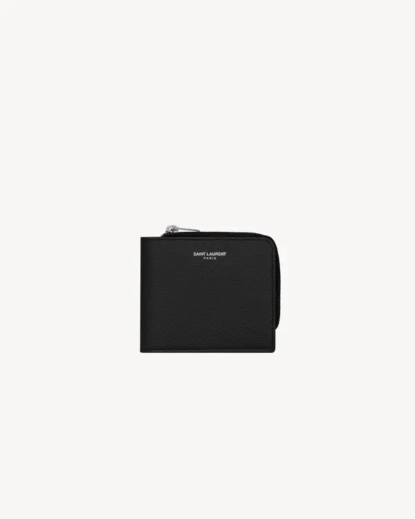 Saint Laurent East/west Zip-around Wallet In Grain De Poudre Leather - Black