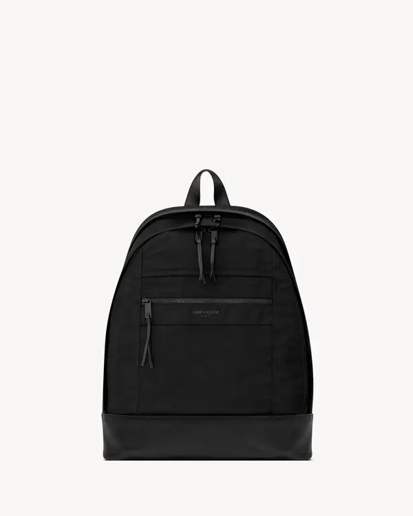 Saint Laurent City Backpack In Nylon Canvas And Leather - Black
