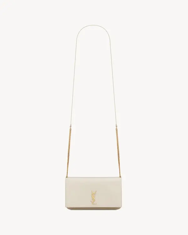 Saint Laurent Cassandre Phone Holder In Smooth Leather - White