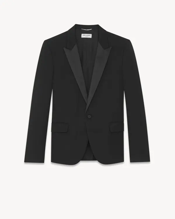 Saint Laurent Single-breasted Tuxedo Jacket In Grain De Poudre - Black