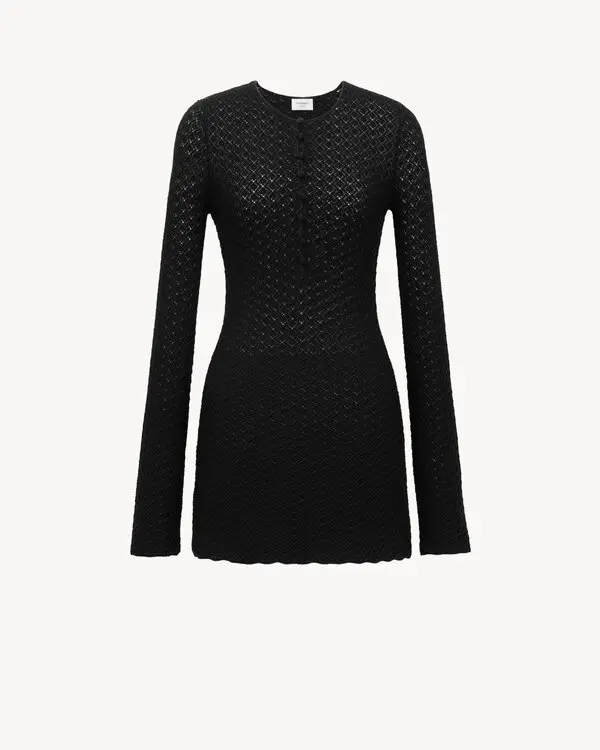 Saint Laurent Long-sleeve Crochet Knit Mini Dress