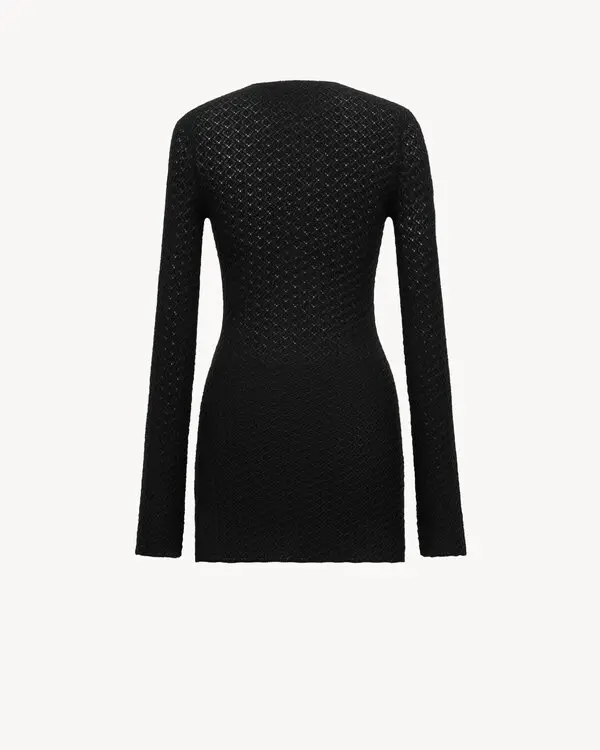 Saint Laurent Long-sleeve Crochet Knit Mini Dress