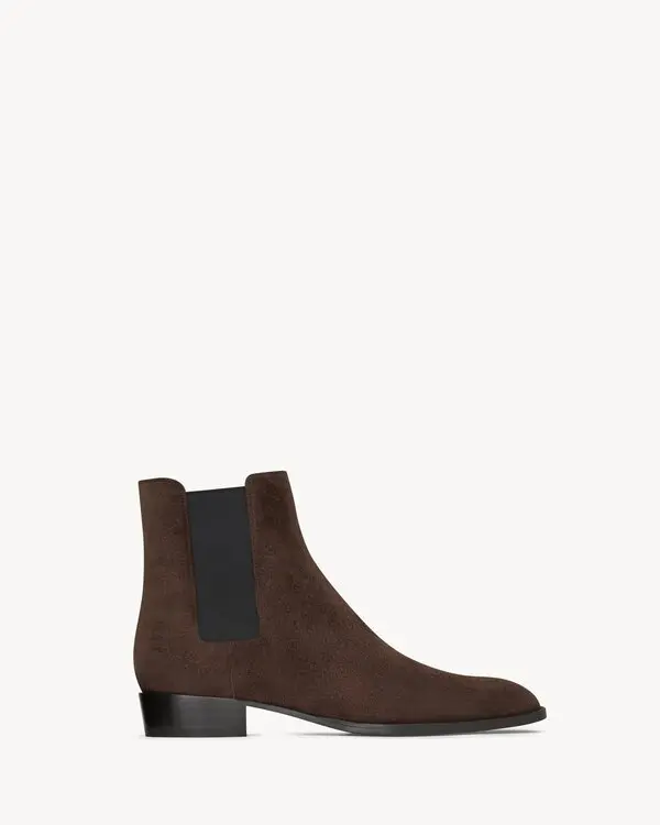 Saint Laurent Wyatt Chelsea Boots In Suede - Dark Chocolate