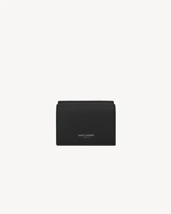 Saint Laurent Tiny Wallet In Grain De Poudre Embossed Leather - Black