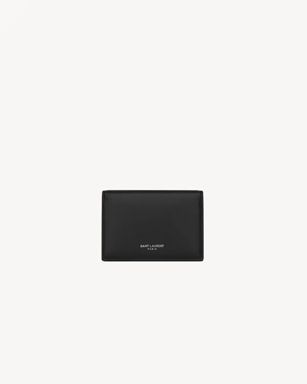 Saint Laurent Business Card Holder With Flap In Smooth Leather - Black