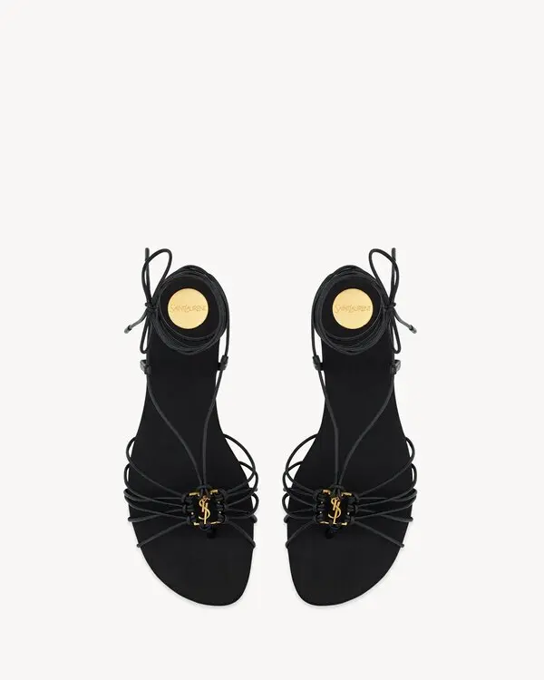 Saint Laurent Babylone Flat Sandals In Smooth Leather - Black
