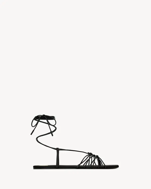Saint Laurent Babylone Flat Sandals In Smooth Leather - Black
