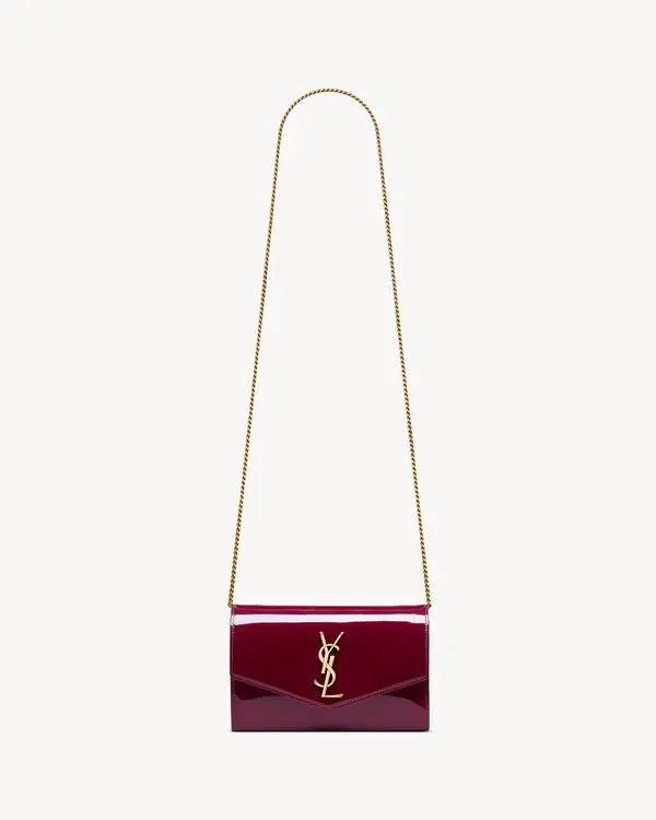Saint Laurent Patent Leather Cassandre Chain Wallet - Grenade
