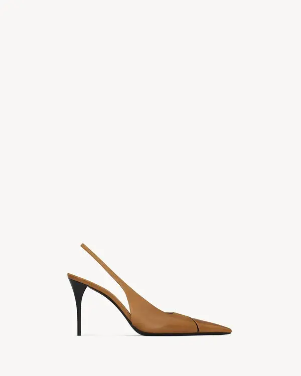 Saint Laurent Babylone Bretuil Slingback Pumps In Smooth Leather - Macadamia