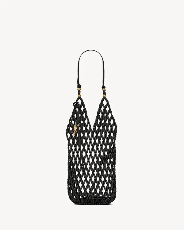 Saint Laurent Supple Bucket Bag In Wood Beads - Noir