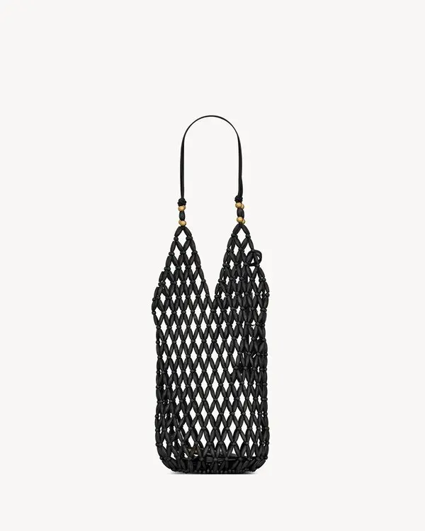 Saint Laurent Supple Bucket Bag In Wood Beads - Noir