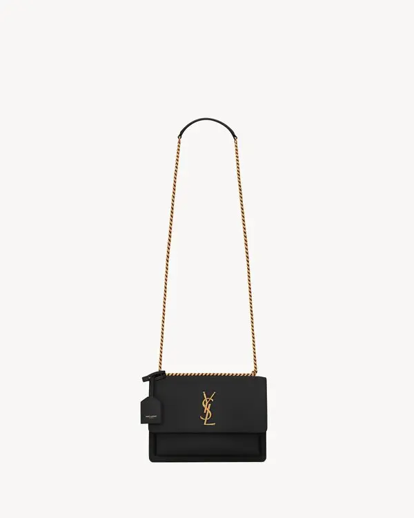 Saint Laurent Sunset Medium Bag In Smooth Leather - Black
