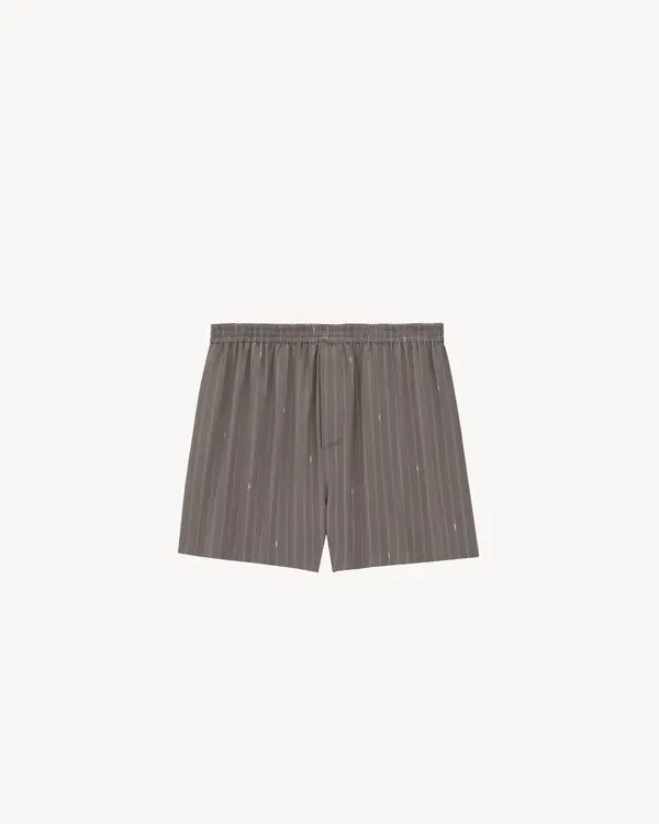 Saint Laurent Cassandre Stripe Silk Crepe De Chine Boxer Shorts - Gris
