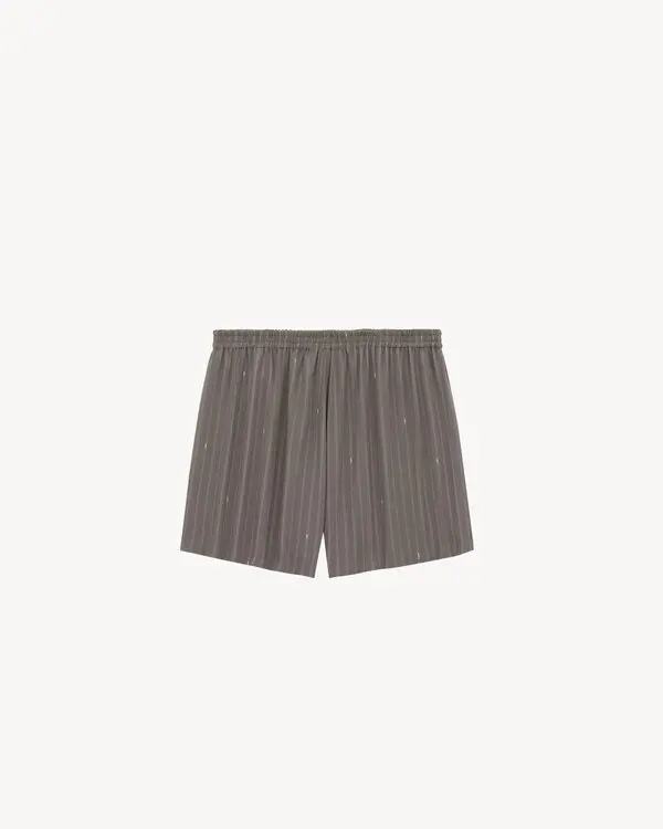 Saint Laurent Cassandre Stripe Silk Crepe De Chine Boxer Shorts - Gris
