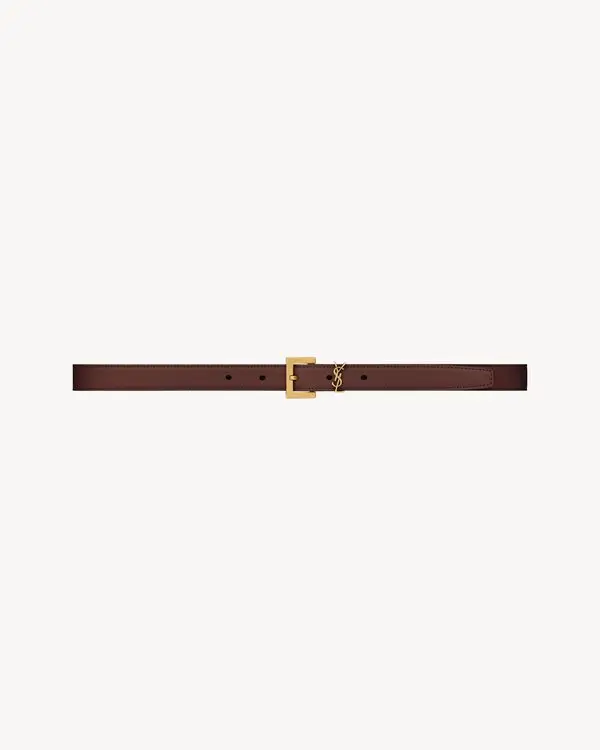 Saint Laurent Cassandre Thin Belt In Smooth Leather - Red Tan