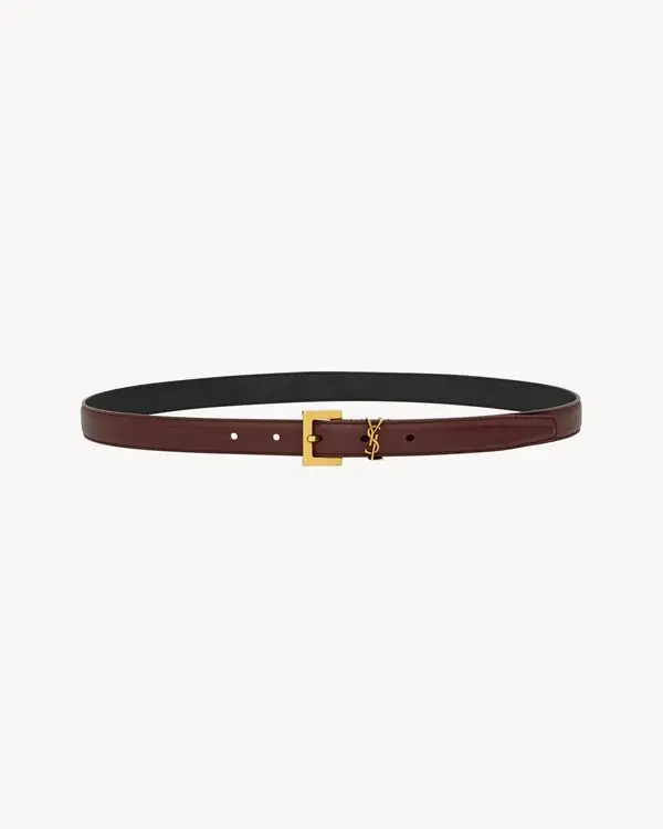 Saint Laurent Cassandre Thin Belt In Smooth Leather - Red Tan