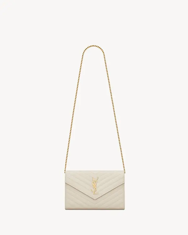 Saint Laurent Cassandre Chain Wallet In Grain De Poudre Leather