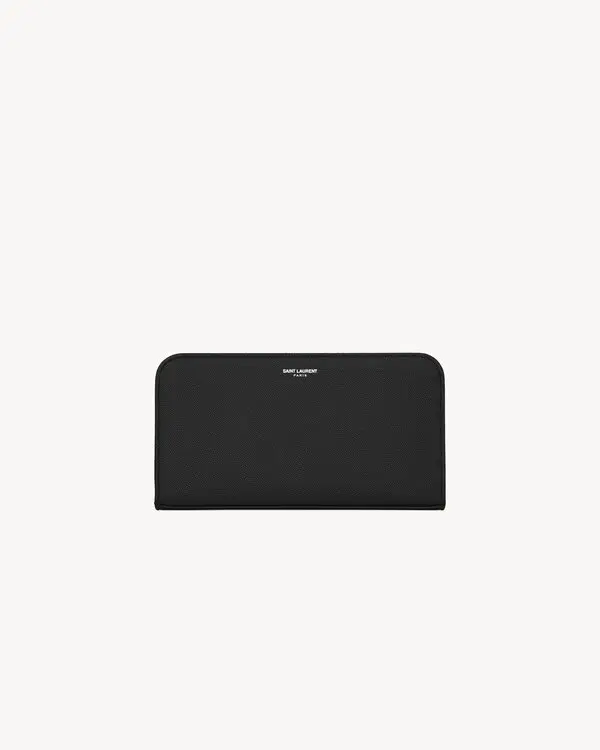 Saint Laurent Paris Zip Around Wallet In Grain De Poudre Embossed Leather - Black