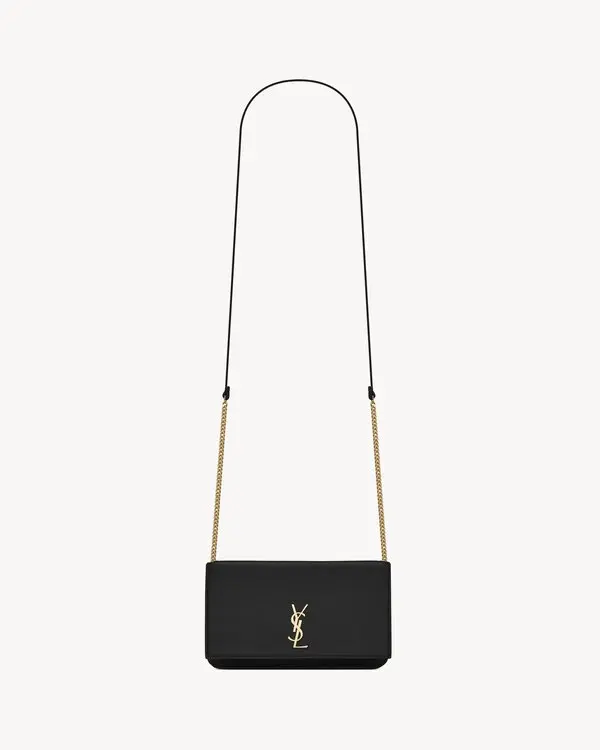Saint Laurent Cassandre Phone Holder In Smooth Leather - Black