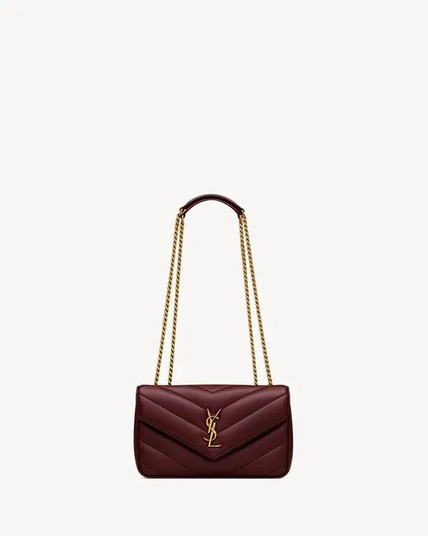 Saint Laurent Loulou Small Bag In Matelassé Lambskin - Rouge Cabernet
