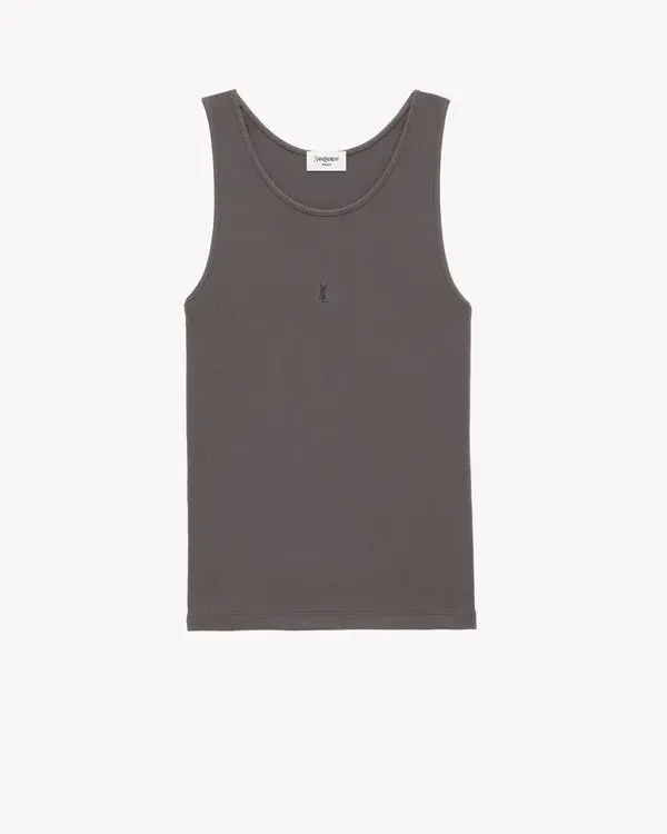 Saint Laurent Cassandre Embroidered Ribbed Tank Top - Anthracite
