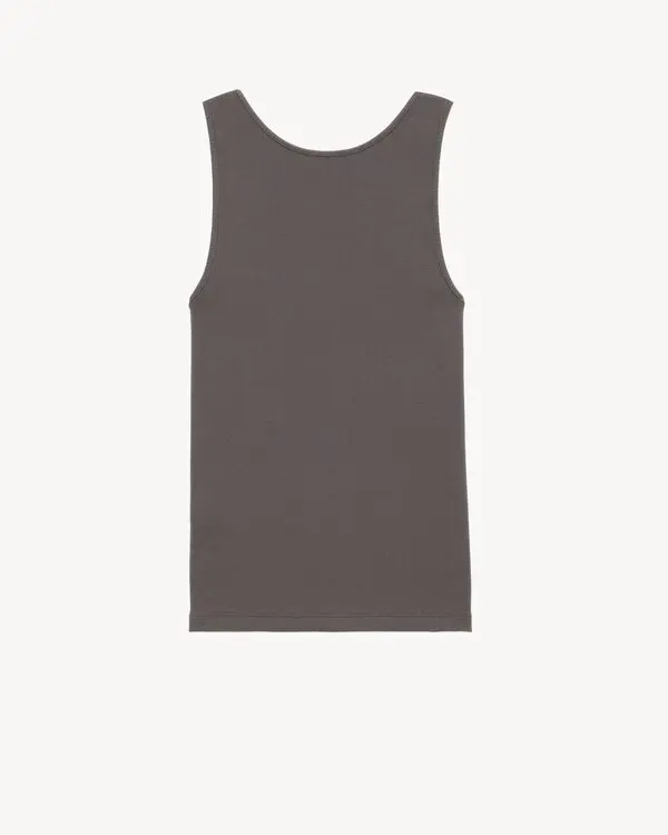 Saint Laurent Cassandre Embroidered Ribbed Tank Top - Anthracite