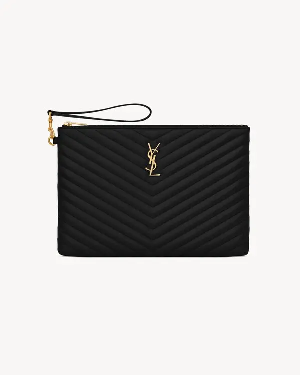 Saint Laurent Cassandre Matelassé Tablet Pouch In Leather - Black