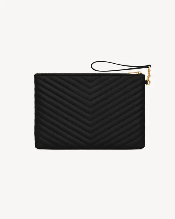 Saint Laurent Cassandre Matelassé Tablet Pouch In Leather