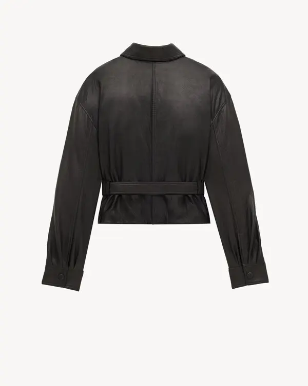 Saint Laurent Saharienne Short Jacket In Lambskin Leather - Noir