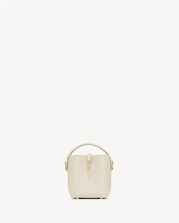 Saint Laurent Le 37 Mini Bucket Bag In Shiny Leather - White