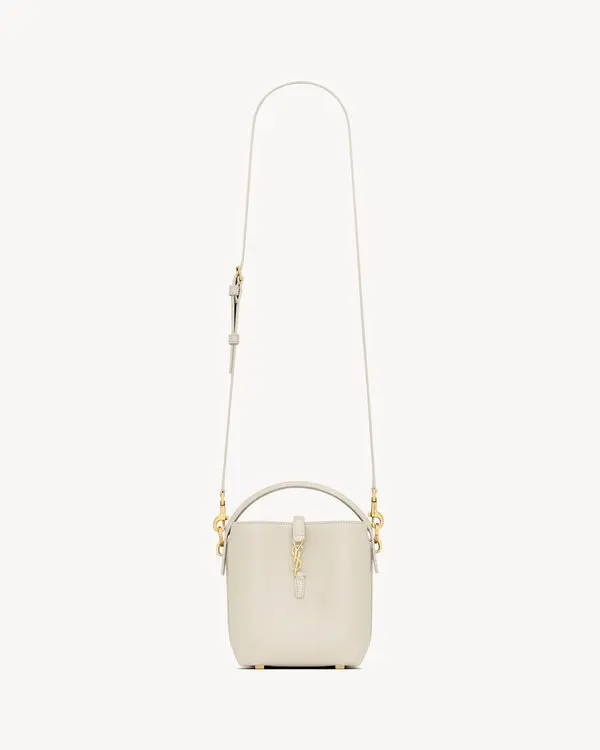 Saint Laurent Le 37 Mini Bucket Bag In Shiny Leather - White