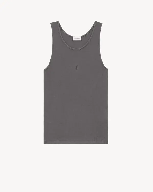 Saint Laurent Cassandre Embroidered Ribbed Tank Top - Anthracite