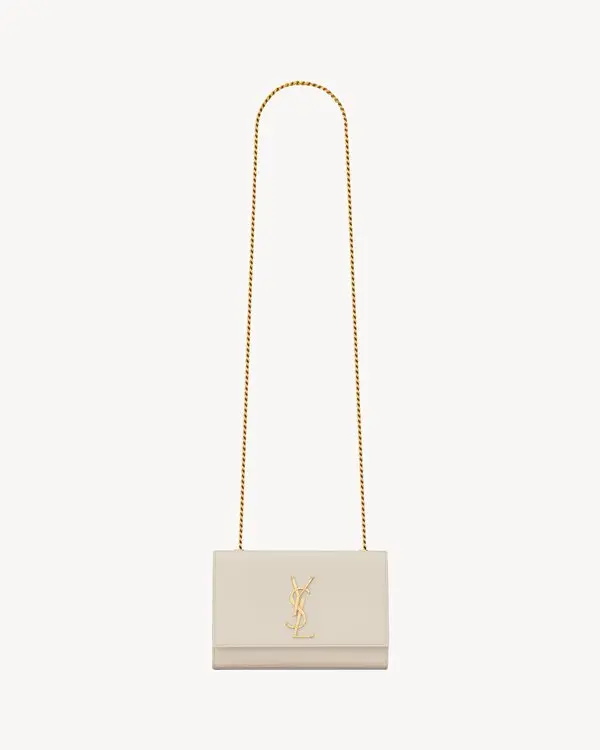 Saint Laurent Kate Small Grain De Poudre Embossed Leather Bag - White