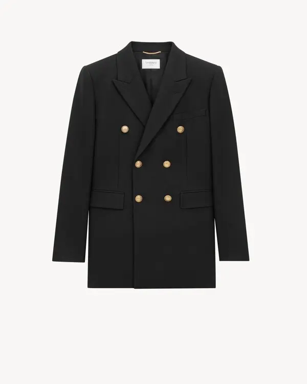 Saint Laurent Double-breasted Wool Gabardine Jacket - Noir