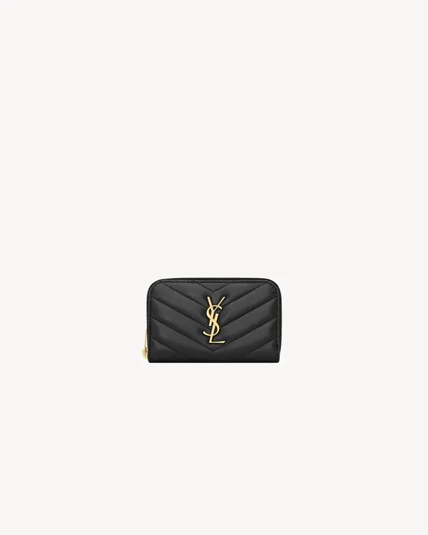 Saint Laurent Cassandre Matelassé Coin Card Wallet In Lambskin - Black