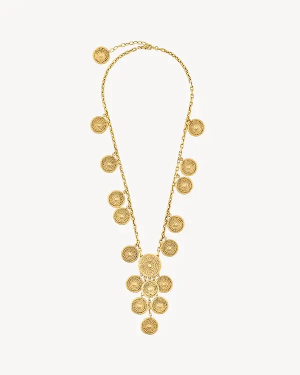 Saint Laurent Yves Charm Necklace In Metal - Brass Gold