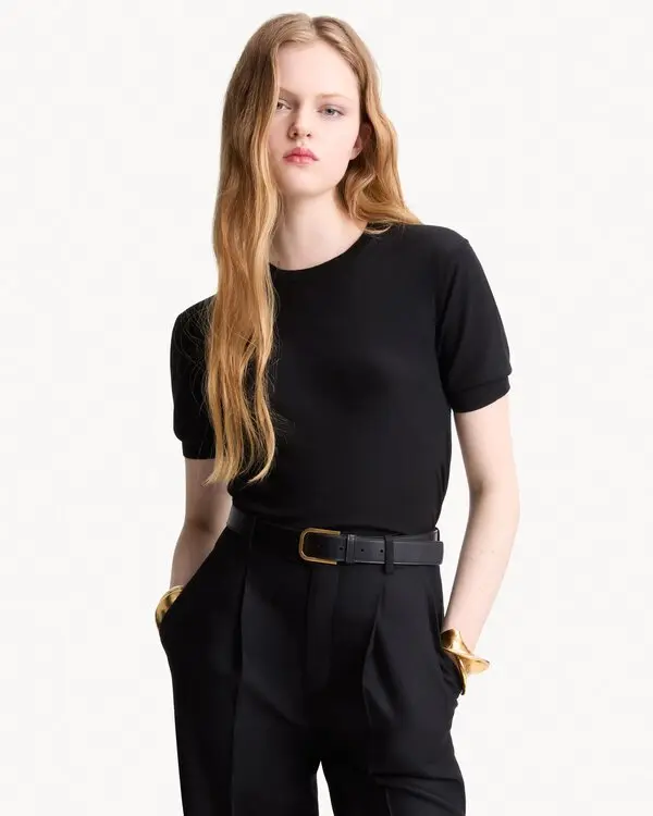 Saint Laurent Short-sleeve Crewneck Wool Sweater