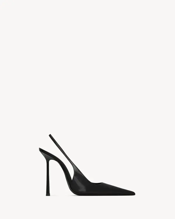Saint Laurent Vendome Slingback Pumps In Glazed Leather - Black