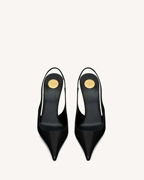 Saint Laurent Vendome Slingback Pumps In Glazed Leather - Black