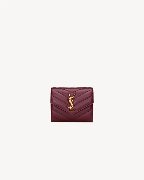 Saint Laurent Cassandre Multi-fold Wallet In Lambskin - Rouge Cabernet