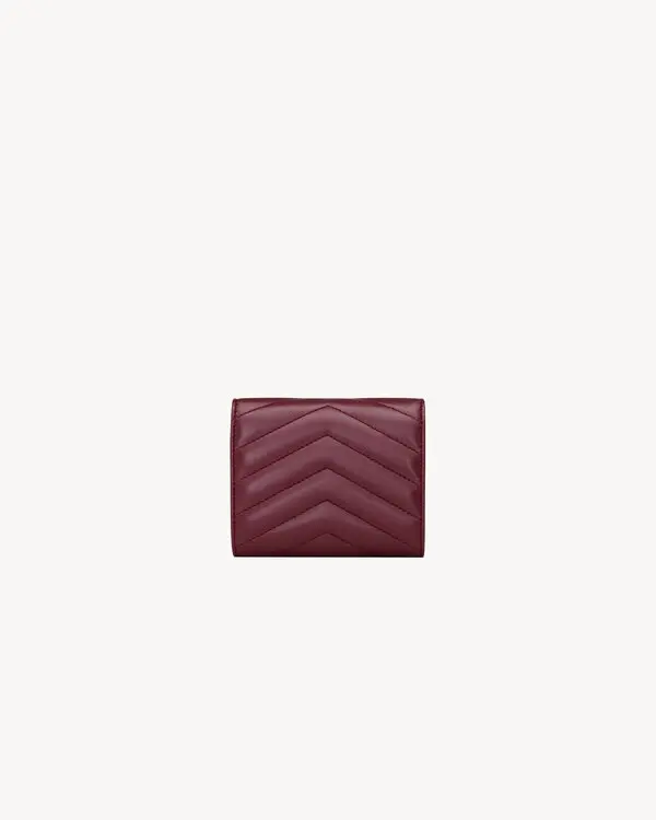 Saint Laurent Cassandre Multi-fold Wallet In Lambskin - Rouge Cabernet