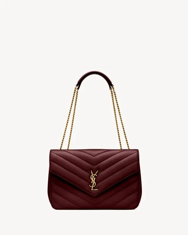 Saint Laurent Loulou Large In Matelassé Lambskin - Rouge Cabernet