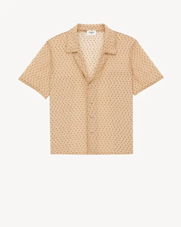 Saint Laurent Pajama Set In Dotted Silk Chiffon - Beige Noir