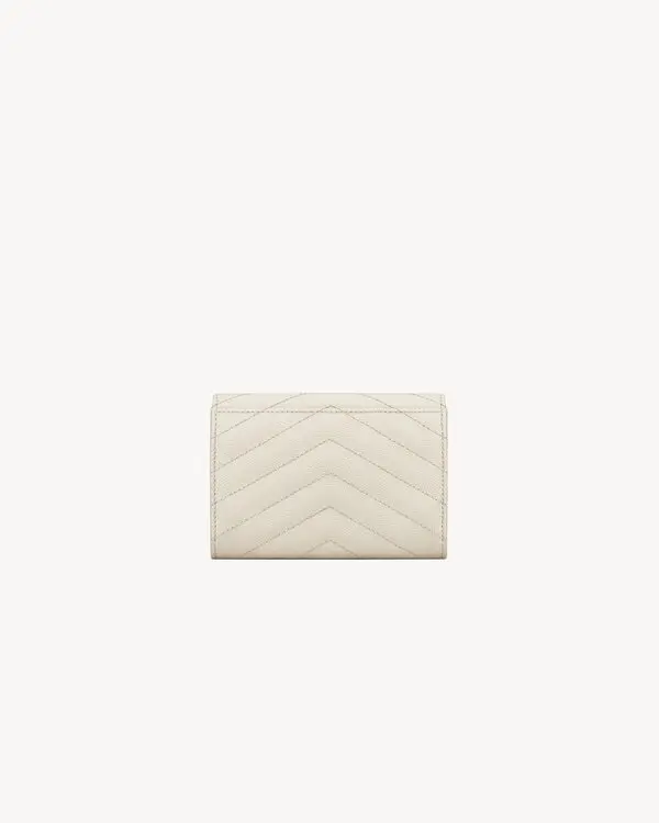 Saint Laurent Cassandre Matelassé Small Envelope Wallet In Grain De Poudre Leather - White