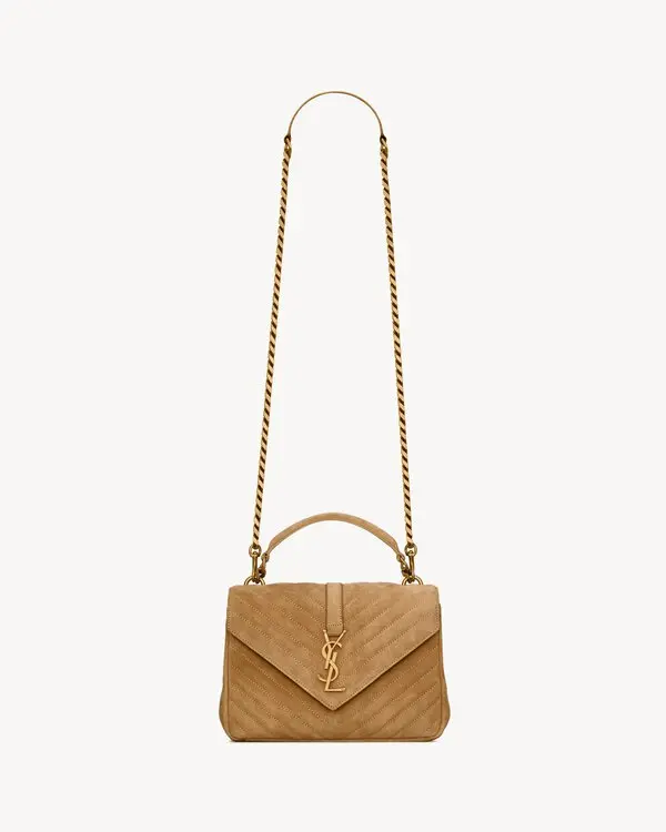 Saint Laurent College Medium Quilted Suede Bag - Cinnamon