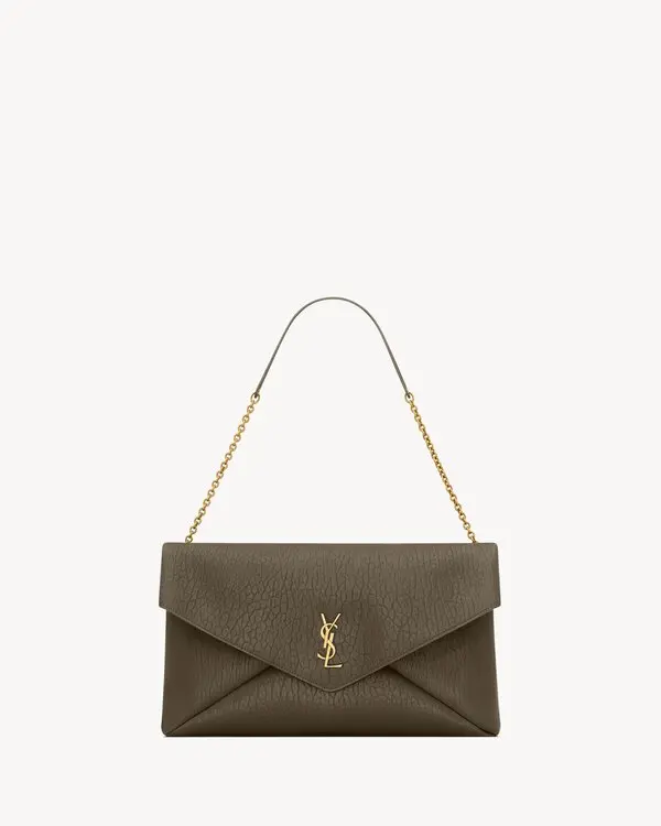 Saint Laurent Cassandre Pouch On Chain In Lambskin - Light Musk