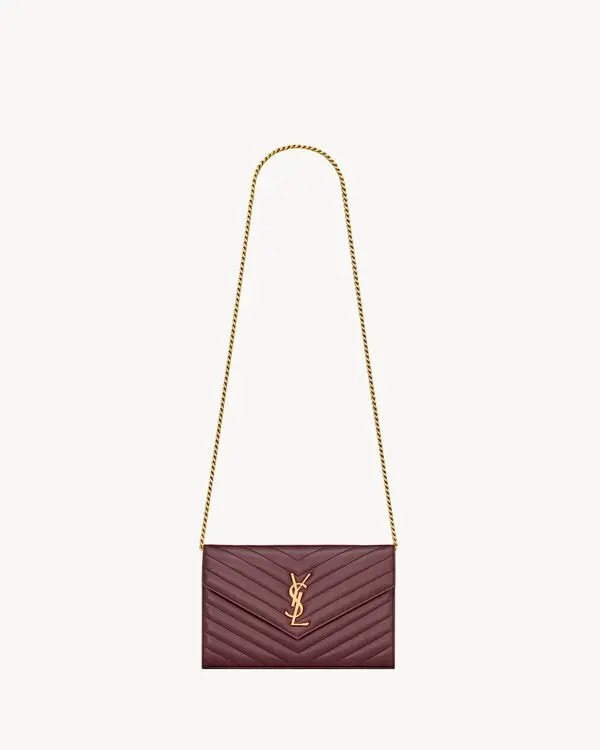 Saint Laurent Cassandre Chain Wallet In Lambskin - Rouge Cabernet