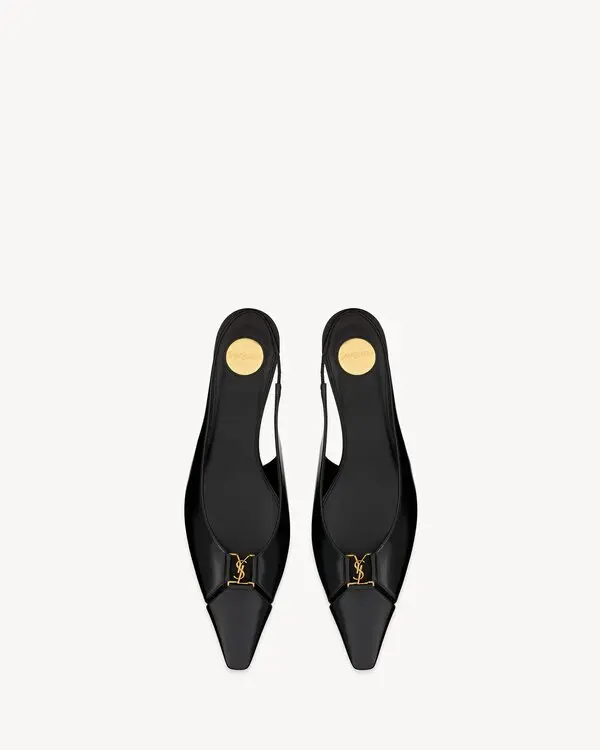Saint Laurent Babylone Slingback Flats In Smooth Leather - Black