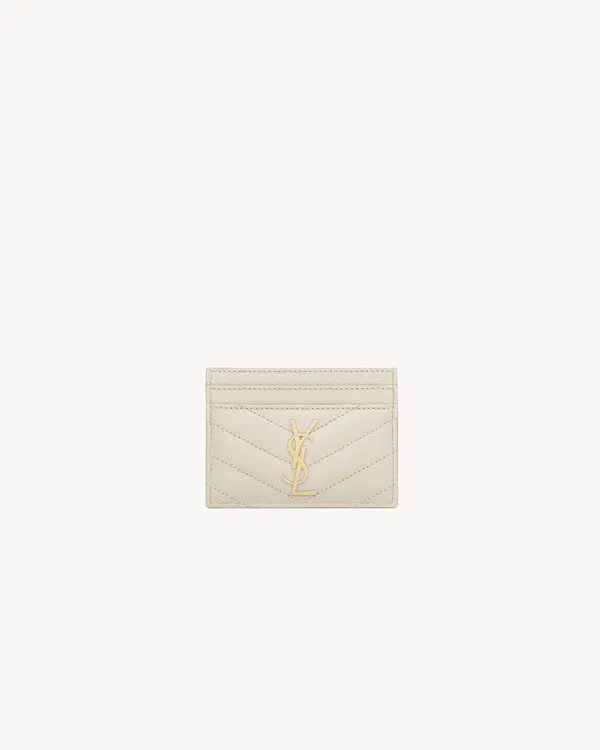 Saint Laurent Cassandre Matelassé Card Case In Grain De Poudre Leather - White