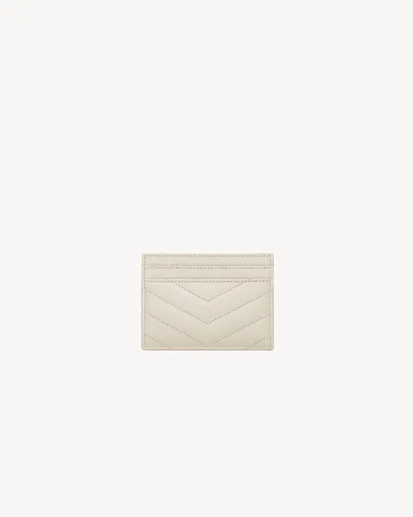 Saint Laurent Cassandre Matelassé Card Case In Grain De Poudre Leather - White